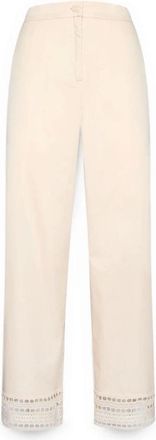 Elena Miro Femme, Pantalons, Beige, Taille: 46 FR Pantalon en coton m&eacute;lang&eacute; avec dentelle
