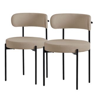 ML Design ML-Design Esszimmerst&uuml;hle 2er Set, K&uuml;chenstuhl aus Teddystoff Braun, Wohnzimmerstuhl mit R&uuml;ckenlehne, Polsterst&uuml;hle mit schwarzen Metallbeinen, Lounge