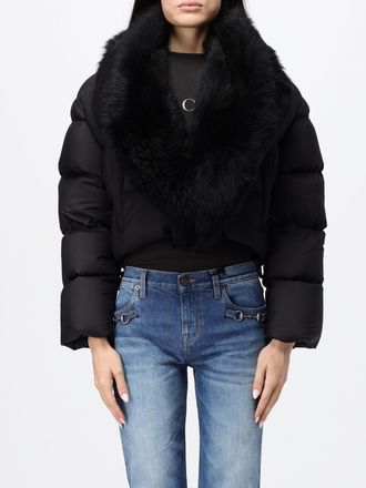 Gucci Doudoune oversize en cuir matelass&eacute; avec col en fourrure