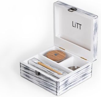 LITT LiTT Aufbewahrungsbox f&uuml;r Raucherzubeh&ouml;r, 3 F&auml;cher, handgefertigt, Organizer, Lifestyle-Zubeh&ouml;r Distressed