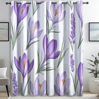 Generic Blickdichte Vorhänge H200 X B70 cm (2Er Pack) Blumen Lila Frühling Lila Grün Lichtblockierend, Kälteisolierung, Thermo-Schiebe -Vorhangpflegeleicht & 