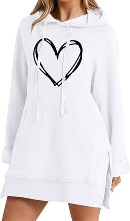 Generic Robe d&eacute;t&eacute; pour femme - Robe confortable avec imprim&eacute; de No&euml;l - Pull &agrave; capuche &agrave; manches longues - Robe midi &agrave; manches longues avec poches, Blanc., XXL