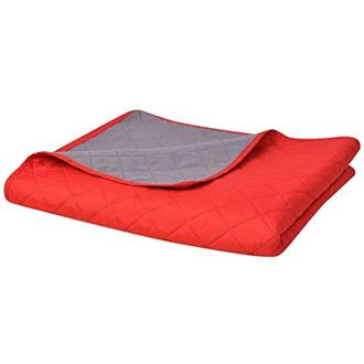 vidaXL Couvre-lit Double Face matelass&eacute; pour Chambre Rouge et Gris 170 x 210 cm