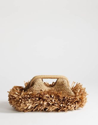 Topshop Mabel - Pochette en paille &agrave; franges - Naturel-Neutral