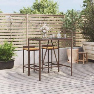 vidaXL Vidaxl - Table de bar et dessus en verre marron 110x70x110 cm poly rotin