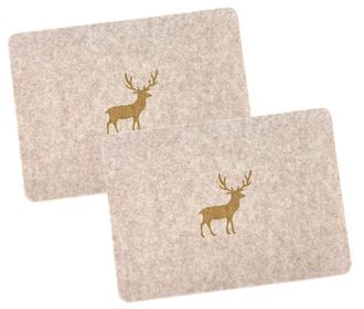 Heimtexland Tischdeko Filz Tischset abwaschbar Untersetzer Landhaus Tischdekoration Platzset 35x45 Typ847 Sand - Hirsch Tischset 2er Pack