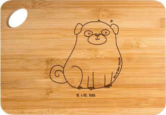 Mr. & Mrs. Panda Bambus - Schneidebrett Mops - Geschenk, Tierliebhaber, Hund, Liebe, Hundeliebe, Holzbrett K&uuml;che, Holzbrett, Holz Bretter, Holzbrett