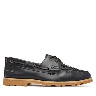 Tommy Hilfiger Halbschuhe Tommy Hilfiger Hilfiger Braided Lth Boat Shoe FM0FM05892 Dunkelblau