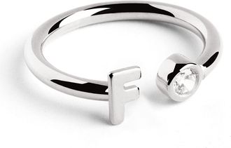 Singularu Personalisierter Letter Spark Ring. Sterlingsilber mit Rhodium-Beschichtung und Zirkonia. Schmuck für Damen. Buchstabe F