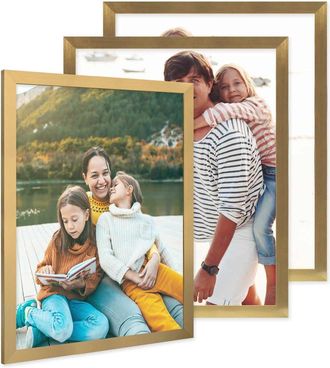 Photolini Bilderrahmen 40x50 Holz MDF Gold, 3er Set breite Bilderrahmen 50x40 gold mit bruchsicherem Acrylglas, Rahmen 40x50 zum Aufh&auml;ngen & Zubeh&ouml;r - Picture F