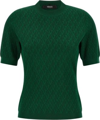 Versace Femme, Pulls, Vert, Taille: 40 FR V Allover Jacquard Fitted Knit T-Shirt