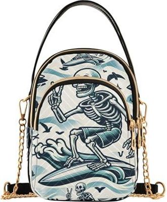 Mnsruu Sac à bandoulière pour femme - Motif squelette et vague - Motif tête de mort - Sac à main avec sangle réglable