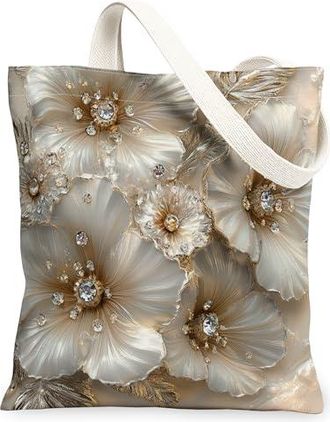 Generic Sac fourre-tout en toile de rose tr&eacute;mi&egrave;re printani&egrave;re pour faire du shopping, 33 x 38,1 cm, style 3D, motif floral, r&eacute;utilisable, sac d&eacute;picerie pour f