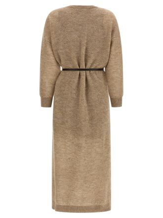Brunello Cucinelli Mohair Wool Mesh Sweater Dress - Beige