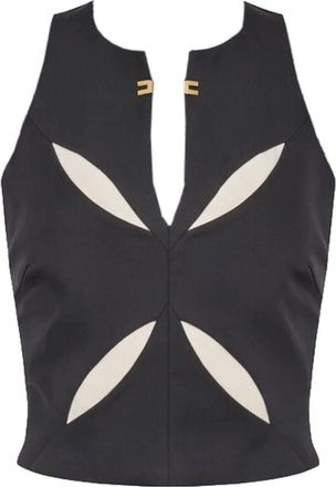 Elisabetta Franchi Femme, Blouses et Chemises, Multicolore, Taille: 42 FR Haut en cr&ecirc;pe l&eacute;ger avec d&eacute;coupes bicolores