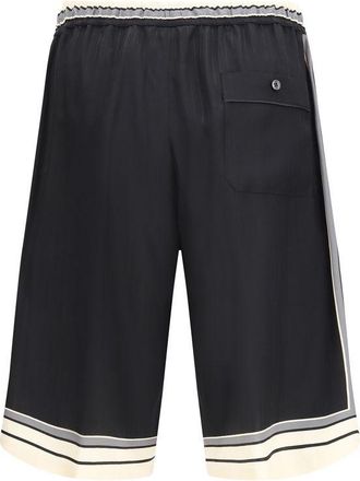 Dolce & Gabbana Silk with Striped Trim Bermuda Shorts - Black