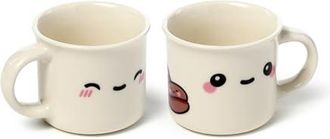 Puckator Lot de 2 tasses &agrave; caf&eacute; en porcelaine de 100 ml - Design Foodiemals, visage Kawaii, adapt&eacute; au micro-ondes, coffret cadeau