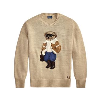 Ralph Lauren Winter Polo Bear Rundhals-Pullover - - Knitwear - Damen - Beige - M