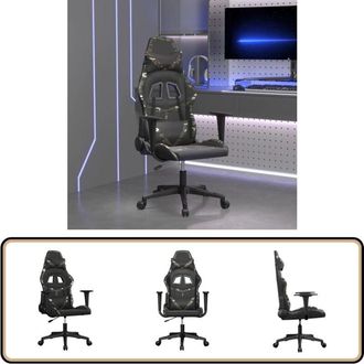 vidaXL Gaming-Stuhl mit Massagefunktion Schwarz Tarnfarben Kunstleder - Gaming Stuhl - Gamer Chair - PC Stuhl - Schreibtischstuhl - Ergonomischer Stuhl