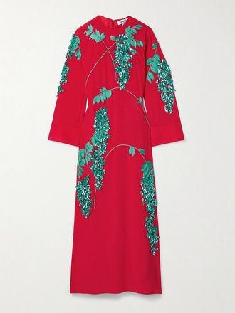 Bernadette Harry Midikleid Aus Crêpe De Chine Aus Seide Mit Verzierungen Und Stickereien - Rot