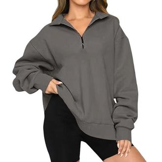 Generic Sweat &agrave; capuche zipp&eacute; surdimensionn&eacute; en polaire avec demi-fermeture &eacute;clair pour femme, gris fonc&eacute;, 3XL