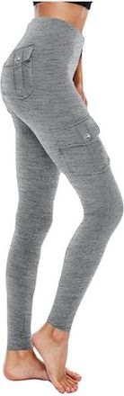 Generic Legging cargo pour femme avec poches, contr&ocirc;le du ventre, pour entra&icirc;nement, course &agrave; pied, gym, fitness, gris, XXL