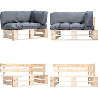 vidaXL Outdoor-Sofa Paletten mit Kissen in Grau Kiefernholz - Holzsofa - Palettensofa
