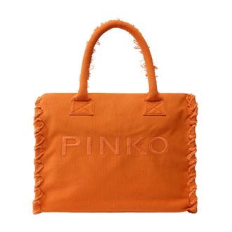 Pinko Pinko, Femme, Sacs, Orange, Taille: ONE Size Sac Shopper en Coton avec Logo