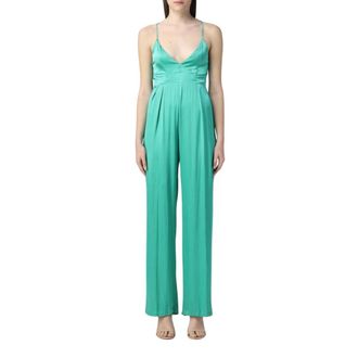 Weili Zheng Femme, Combinaisons et Ensembles, Vert, Taille: 40 FR Satin Wide Leg Jumpsuit