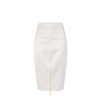 Elisabetta Franchi Femme, Jupes, Beige, Taille: 38 FR Jupe en taffetas avec imprim&eacute; autruche