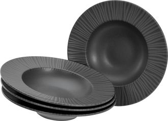 CREATABLE CreaTable, 21820, Serie Vesuvio black, 4-teiliges Geschirrset, Teller Set aus Steinzeug, spülmaschinen- und mikrowellengeeignet, Made in Portugal