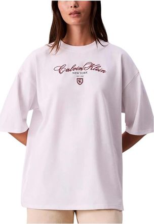 Calvin Klein Jeans Femme, Tops, Blanc, Taille: 34 FR T-shirt imprim&eacute; &agrave; manches courtes et col rond