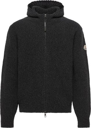 Moncler Moncler Cardigan Zipp&eacute; En Laine Boucl&eacute;e M&eacute;lang&eacute;e, Homme, Noir, Taille: 3xl