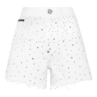 Philipp Plein Denim Hot Pants Crystal Rain - - Shorts - Damen - Wei&szlig; - W28