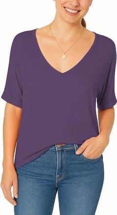 Re Tech UK T-Shirt Oversize - pour Femme - col en V/Manches retrouss&eacute;es/Coupe Chauve-Souris - Style Casual - Tailles EU 36-54 - Violet - XXL EU 48-50