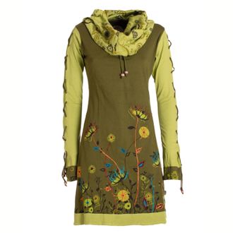 vishes Damen Langarmshirt-Kleid mit Schalkragen in Olive I Gr&ouml;&szlig;e XL (44) I Handgefertigt aus 100% Baumwolle I Ideal f&uuml;r Jede Jahreszeit I Nachhaltige Alterna