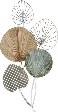 Gilde große Wanddeko Wandrelief XL aus Metall - mit 5 Blätter - 90 x 48 cm