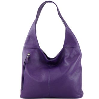 modamoda.de T155 Damen Leder Shopper Schultertasche Large handmade in Italy, Farbe:Purple