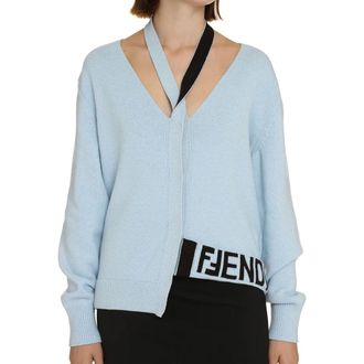 Fendi Womens Blue Cashmere Cardigan Clothing