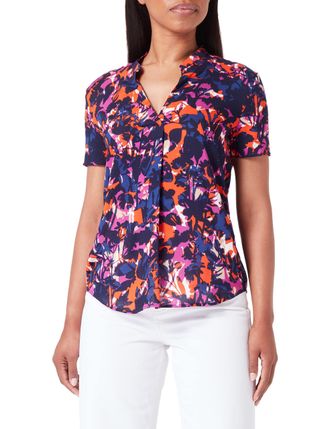 Gerry Weber Damen Gemusterte Kurzarmbluse Kurzarm floral, Gemustert Blau/Lila/Pink Druck 34
