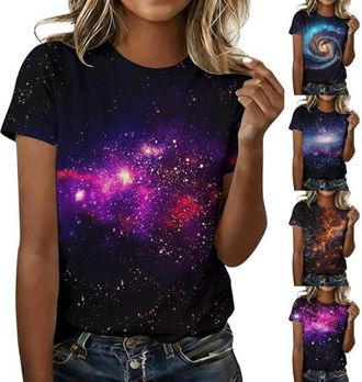 Generic T-shirt Galaxy pour femme, imprim&eacute; galaxie - Univers original - &Eacute;toile - Espace - Manches courtes - Galaxy - Ciel &eacute;toil&eacute; - Col rond - Haut - Costume d