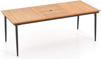 Giantex Table à Manger de Jardin avec Trou pour Parasol Ø 5 cm, Table dExtérieur Rectangulaire en Bois dAcacia pour 8 Personnes, Pieds Métalliques, pour Terra