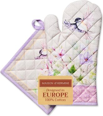 Maison d'Hermine Ofenhandschuh(19cm x 33cm) & Topflappen(20cm x 20cm) Set aus 100% Baumwolle, hitzebeständig zum Muttertagsgeschenke, Grillen, Kochen, Grillen, Magnoli