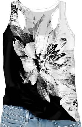 Generic Debardeur Femme Chic et &eacute;l&eacute;gant Imprim&eacute; Chemisier sans Manche Imprim&eacute; D&eacute;bardeur Crop Top Ete Haut Sexy Chic et Elegant Fluide Ample Caraco Vetement Fe