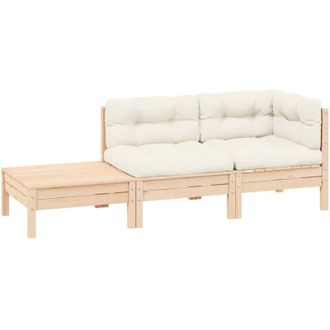 vidaXL 3-tlg. Garten-Lounge-Set mit Kissen in Creme Massivholz Kiefer - Vidaxl