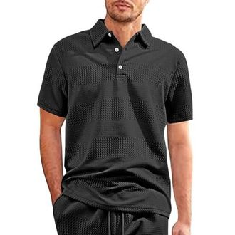 Generico Polo &agrave; manches courtes pour homme - Polo de golf boutonn&eacute; - T-shirt gaufr&eacute; - Vintage - T-shirt d&eacute;t&eacute; - Tennis - T-shirt fonctionnel - V&ecirc;tement r&eacute;tro - 