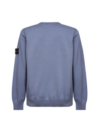 Stone Island Mens Avio Blue Organic Cotton Knit Crewneck Sweater