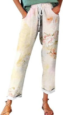 Generic Pantalon Lin Femme &Eacute;t&eacute; Large D&eacute;contract&eacute; Womens Autumn Fragrant Linen Print Casual Pants Perfect for Spring Comfortable and Trendy for Relaxed Days Fl