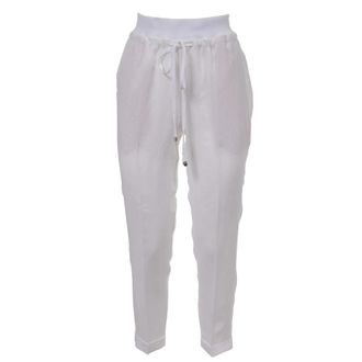 Le Tricot Perugia Leinenhose mit elastischem Bund - - Trousers - Damen - Wei&szlig; - XS