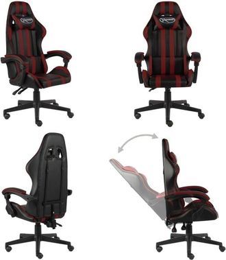 vidaXL Gaming-Stuhl Schwarz und Weinrot Kunstleder - Gaming-Stuhl - Bürostuhl - Büroarbeitsplatz - Ergonomischer Stuhl - PC-Stuhl - Home & Living